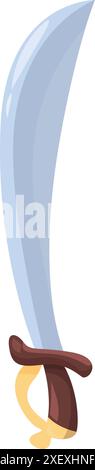 Cartoon curved sword with a golden hilt pointing upwards on a white ...