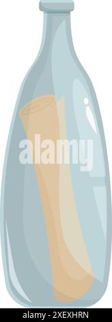Bottle with a rolled-up message inside, drawn in a vintage style. Ideal ...