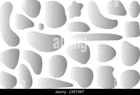 Set of shapes with gradient noise. Round grainy textures of liquid ...