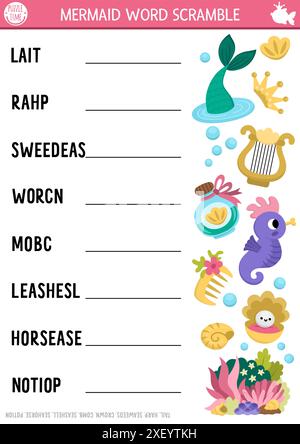 Vector under the sea word scramble activity page. English language game ...