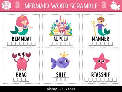 Vector under the sea word scramble activity page. English language game ...