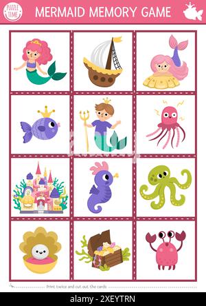 Vector under the sea memory game cards with cute octopus, fish ...