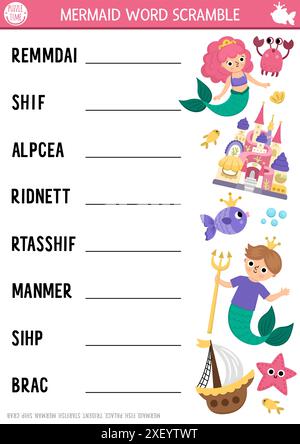 Vector under the sea word scramble activity page. English language game ...