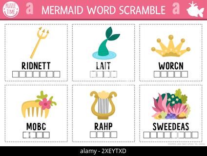 Vector under the sea word scramble activity page. English language game ...