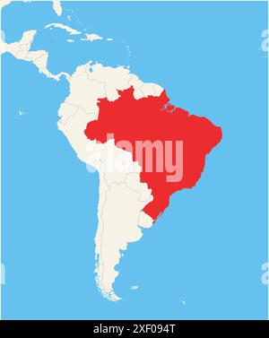 The map of Brazil is highlighted in red on the world map - Vector ...