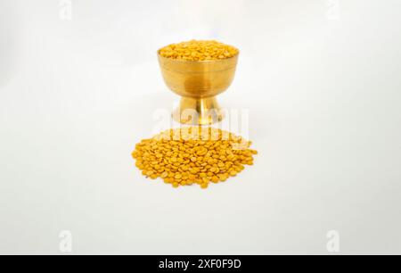 A Bowl of urad rahar dal Pigeon pea lentil beans isolated in a white ...