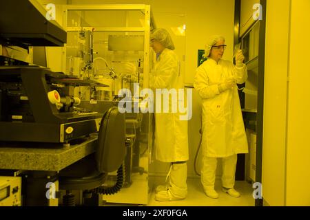 Manufacture of Integrated Circuits, photolithography room, clean room ...