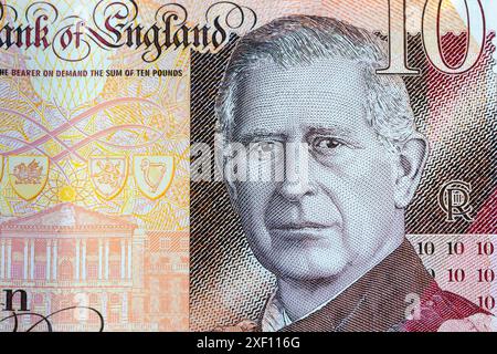 Close up detail of the first banknotes to feature King Charles III that ...