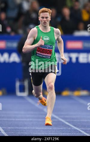 Charlie Dobson leads the mens 400m final during the Microplus UK ...