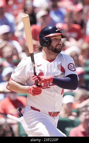 St. Louis Cardinals' Alec Burleson watches his walk-off home run during ...