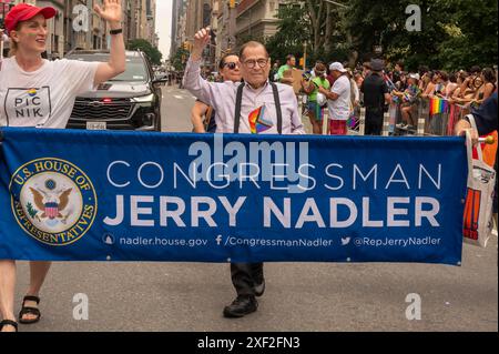 NEW YORK, NEW YORK - JUNE 30: Congressman Jerry Nadler (C) participates ...