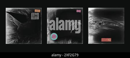 Torn vinyl cd album cover overlay for music record on black background ...