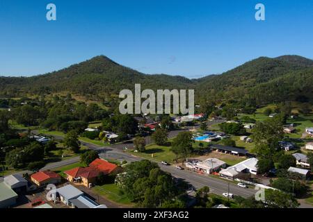 Aerial of the small village of Kilkivan in the South Burnett Region ...