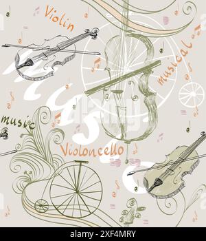 Artistic outline of bicycle hand drawn background abstract. Cartoon ...