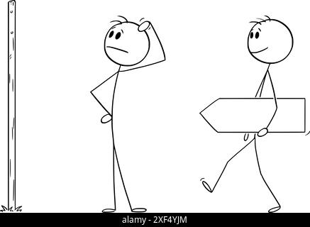 Arrow or sign is missing on the traffic pole , vector cartoon stick ...