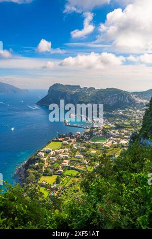landscape view over city on summer sunny day with clouds aerial and ...