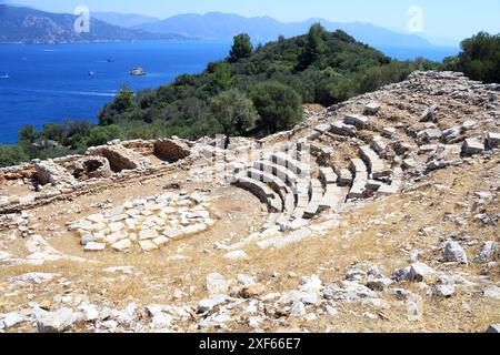 The theatre in the ancient city of Amos near Turunc in Turkey Stock ...