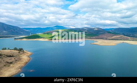Drone aerial photograph of the Tumut River and Blowering Reservoir in ...