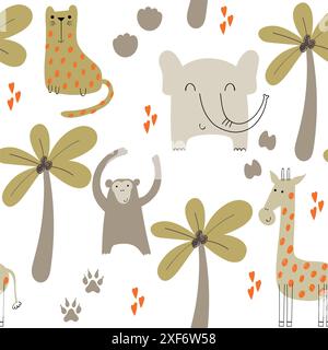 GIRAFFE AND LEOPARD Cute Cartoon Tropical African Animals Hand Drawn ...
