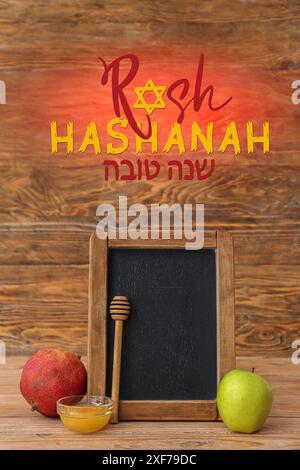 Composition with blank chalkboard for Rosh Hashanah (Jewish New Year ...