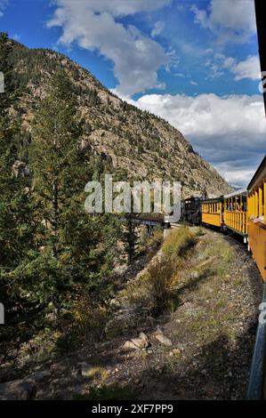 A Georgetown Loop Railroad scenic train crosses a high trestle near the ...