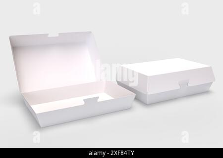 Rectangle white burger box mockup isolated on white Stock Photo - Alamy