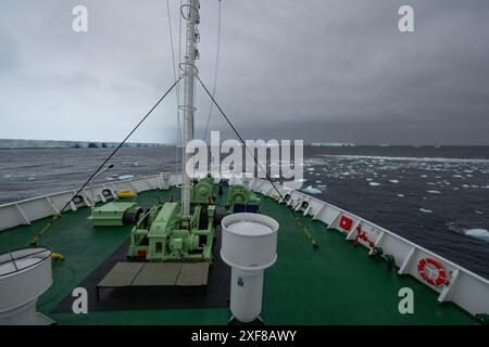 MV Ortelius approaching Iceberg A23a , the largest iceberg in the world, floating in the ...