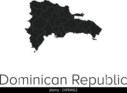 Dominican Republic outline silhouette map illustration with provinces ...