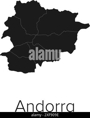 Andorra Map. Andorran Country Map. Black and White National Outline ...