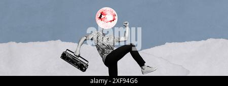 Composite panoramic collage of weekend retro party headless girls mouth ...