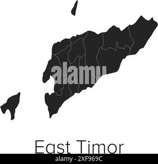 East Timor editable outline map. Timor-Leste red border. Country name ...