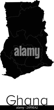 Ghana editable outline map. Ghanaian red border. Country name. Adjust ...