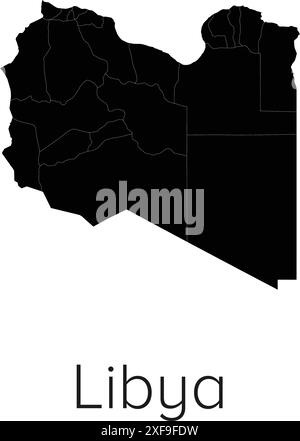 Libya Map. Libyan Country Map. Black and White National Nation Outline ...