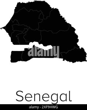 Senegal Country Map. Black silhouette and outline isolated on white ...