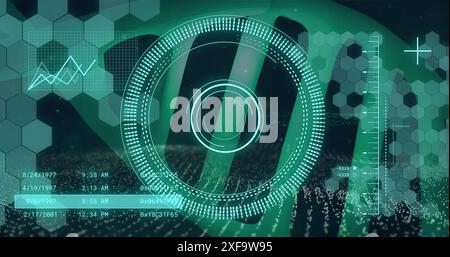 Image of dna helix, loading circles, bar, graph and hexagon pattern ...