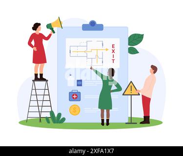 Procedure of evacuation, emergency map vector illustration. Cartoon ...