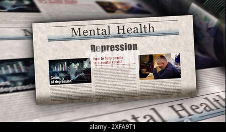 Depression mental health vintage news and newspaper printing. Abstract ...