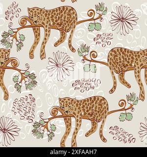 vector cartoon leopard sleeping on a branch Stock Vector Image & Art ...