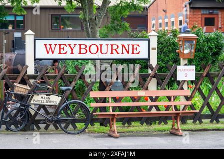 Weybourne train station sign, part of the restored historic Poppy Line ...