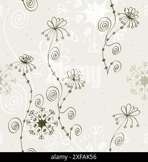 Dandelion cute seamless pattern. Hand drawn meadow background. Repeated ...
