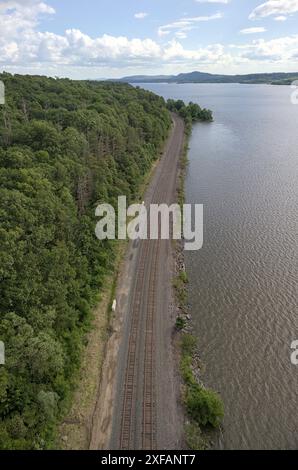 Aerial view of the turning railroad tracks Stock Photo - Alamy