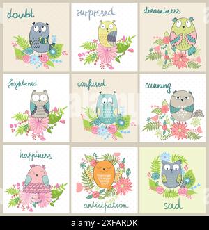 Set of cartoon owls with various emotions Stock Vector Image & Art - Alamy