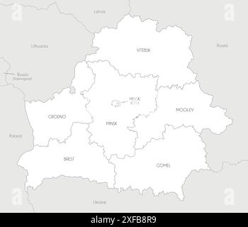 Vector map of Belarus with regions or oblasts and administrative ...