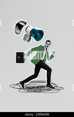 Vertical photo collage of angry businessman scream work failure pile ...