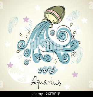 Astrological Aquarius zodiac sign one line drawing. Elegant astrology ...