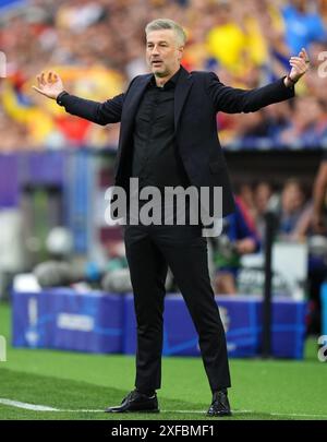 Romania manager Edward Iordanescu reacts on the touchline during the ...