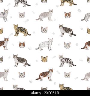 American Shorthair cat seamless pattern. All coat colors set. All cat ...