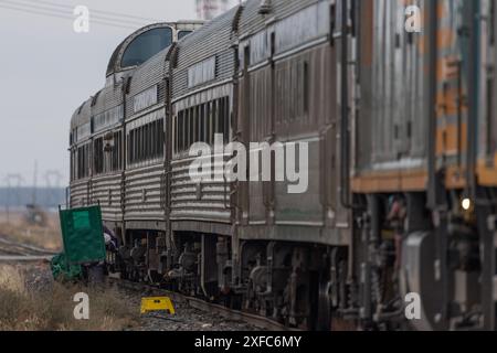 Five carriage long train that travels across the Canadian prairies and ...
