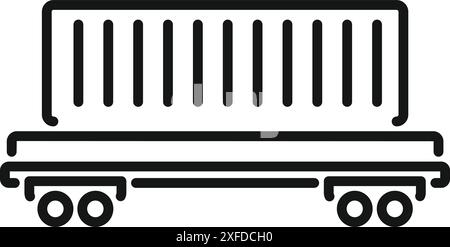 Line drawing of a train wagon carrying an intermodal container ...