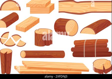 Cartoon wood logs. Timber stacks, tree cuts and stumps. Wooden ...